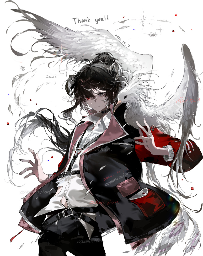 Safebooru - 1girl absurdres animal on shoulder antenna hair belt bird black belt black choker ...