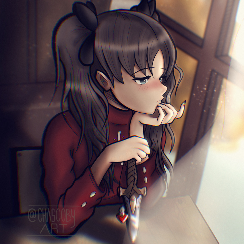 Safebooru - 1girl absurdres artist name azoth knife black bow black hair black ribbon blue eyes ...