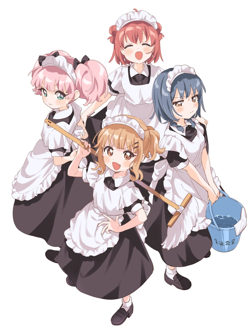 Safebooru - 4girls ahoge akaza akari alternate hairstyle apron aqua eyes arm up back bow black ...