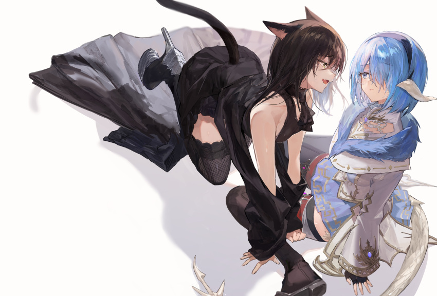 Safebooru - 2girls absurdres animal ears au ra black dress black hair blue eyes blue hair cat ...