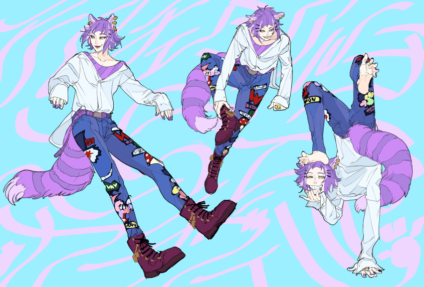 Safebooru - 1boy animal ears barefoot blue background boots cat boy cat ...