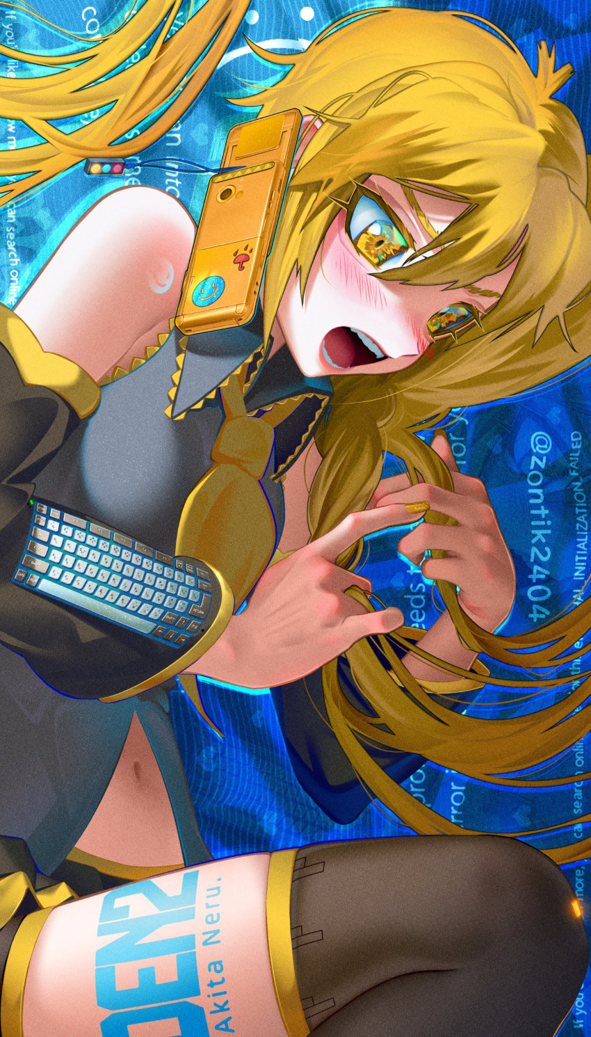 Safebooru - 1girl absurdres akita neru blonde hair blue screen of death blush cellphone ...