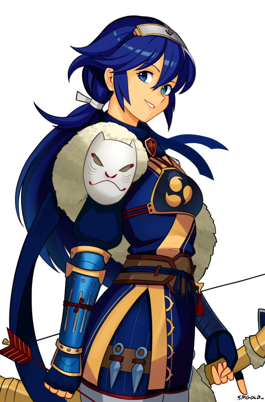 Safebooru - 1girl absurdres armor arrow (projectile) artist name belt blue dress blue eyes blue ...