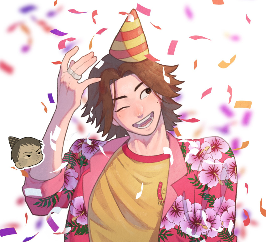 Safebooru - 2boys arm up brown hair chibi chibi inset commentary ...