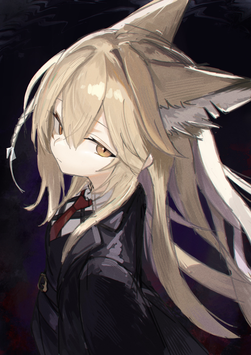 Safebooru - 1girl absurdres animal ears arknights black background black coat blonde hair closed ...