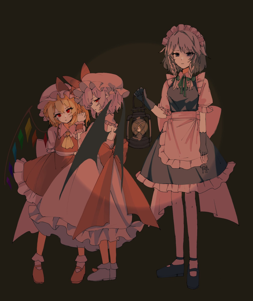 Safebooru 3girls Apron Bat Wings Blonde Hair Collared Shirt Dark 1071