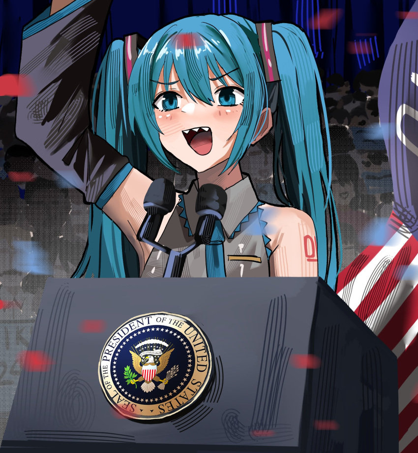 Safebooru 1girl Arm Up Black Sleeves Blue Eyes Blue Hair Blue Necktie 1700