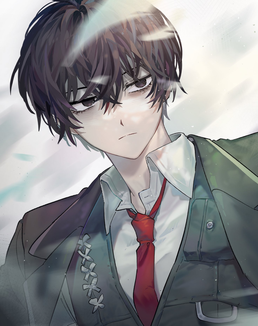 Safebooru - 1boy black coat black eyes black hair black vest closed mouth coat coat on shoulders ...
