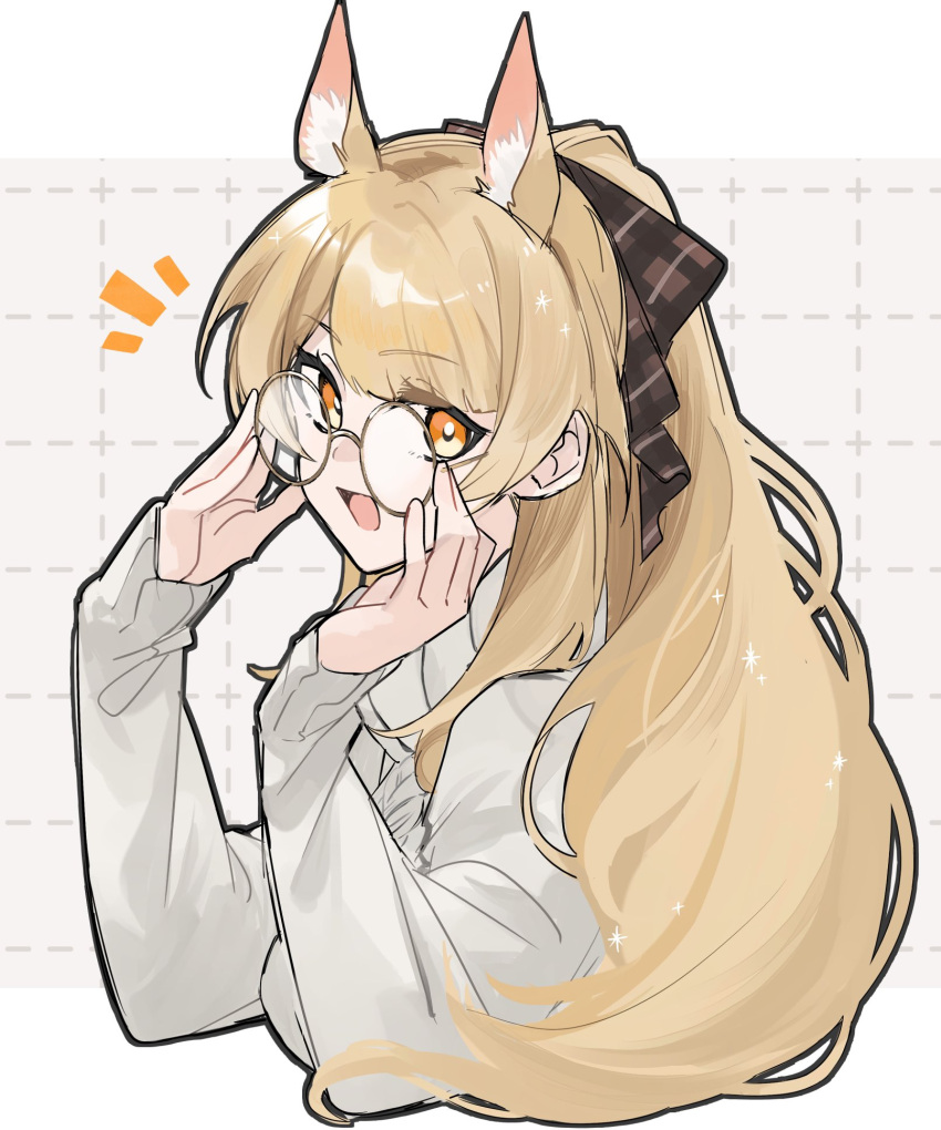 Safebooru - 1girl :d adjusting eyewear alternate costume animal ear fluff animal ears arknights ...