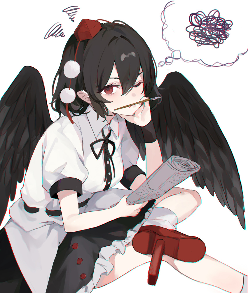 Safebooru - 1girl absurdres black hair black ribbon black skirt black ...