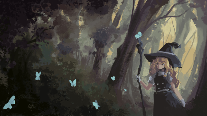 Safebooru - 1girl absurdres black hat black skirt black vest blonde hair blue butterfly bug ...