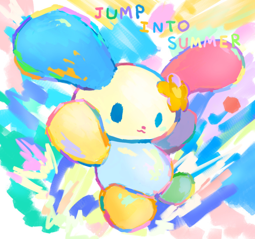 Safebooru - :3 animal focus arms up blue eyes colorful commentary ear ...