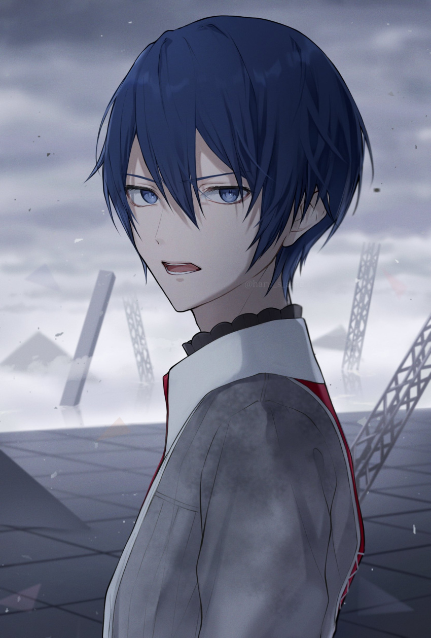 Safebooru - 1boy 25-ji kaito absurdres ame (harusame) blue eyes blue hair clouds cloudy sky ...