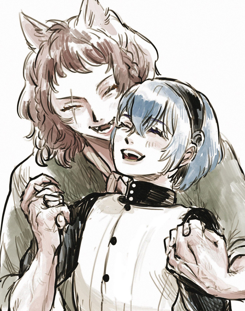 Safebooru - animal ears arms up basilio (metaphor: refantazio) black ...