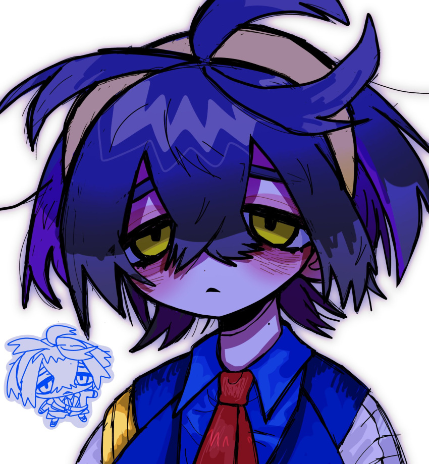 Safebooru - 1boy black hair blue shirt brown eyes chibi closed mouth ...