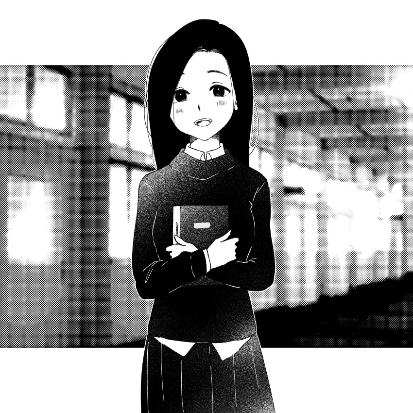 Safebooru 1girl Black Eyes Black Hair Black Sweater Blush Book 6765