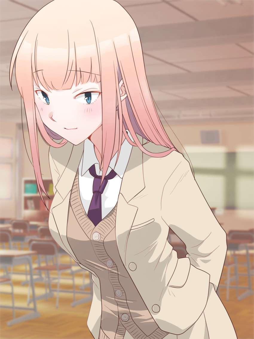 Safebooru 1girl Blazer Blush Breasts Cardigan Closed Mouth Collared 4489