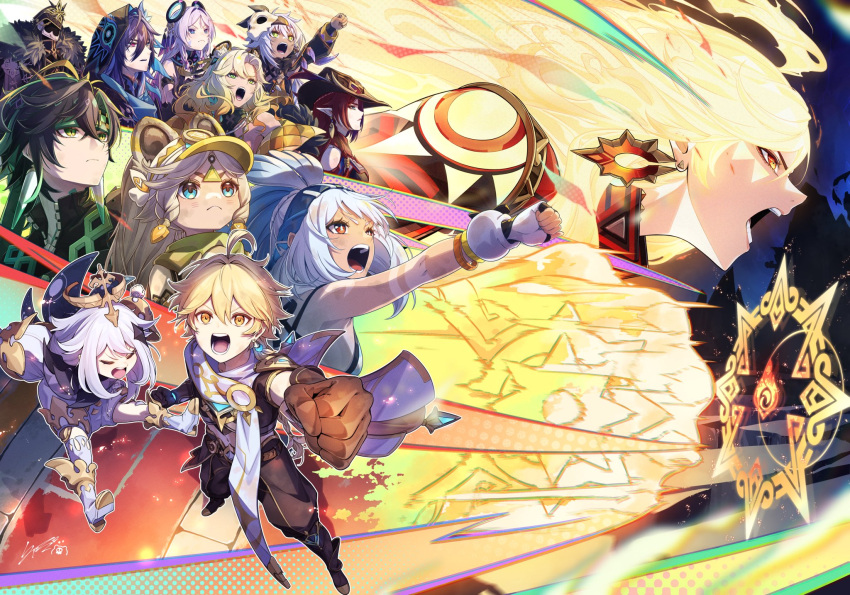 Safebooru - 4boys 6+girls aether (genshin impact) ahoge animal ears ...