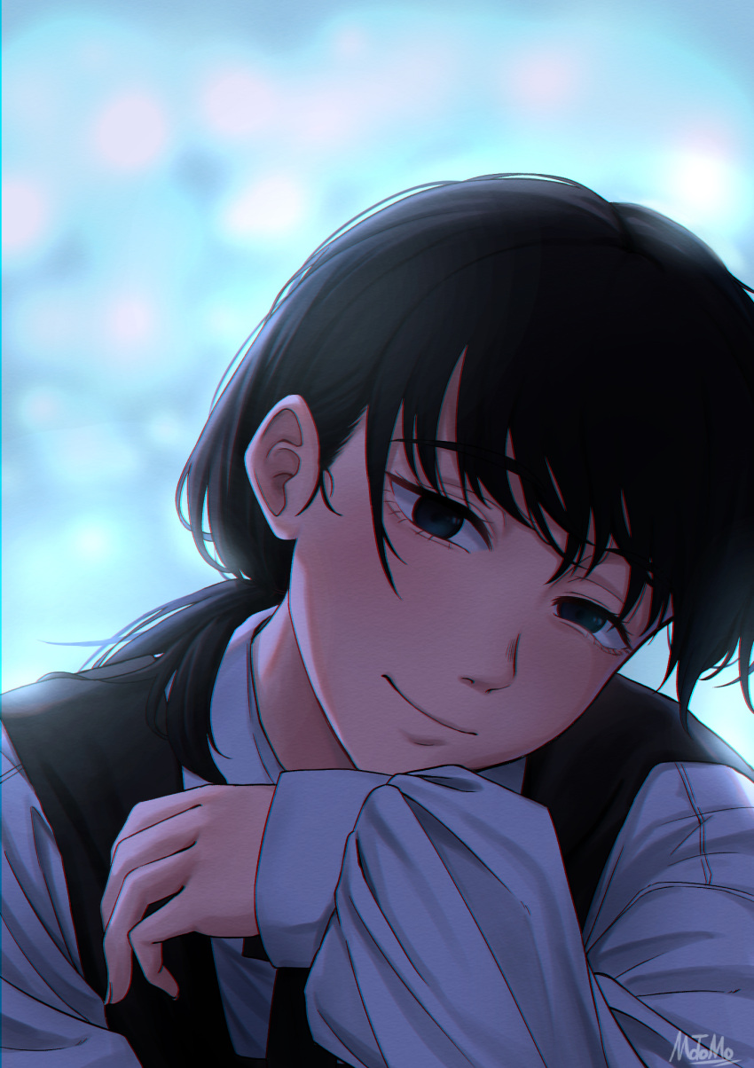 Safebooru - 1girl artist name black dress black eyes black hair chainsaw man closed mouth dress ...