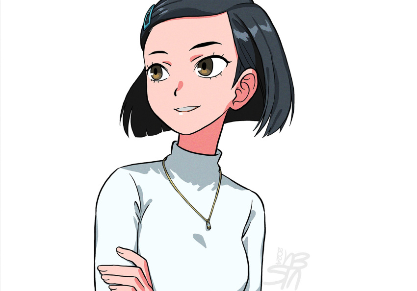 Safebooru - 1girl artist name black hair breasts brown eyes hair ...