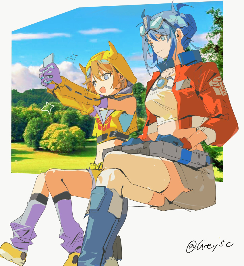 Safebooru - 2girls autobot blonde hair blue eyes blue gloves blue hair ...