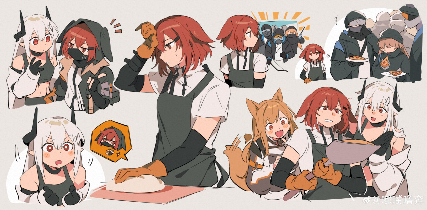 Safebooru - 3girls 3others absurdres alternate costume animal ear hood animal ears apron ...