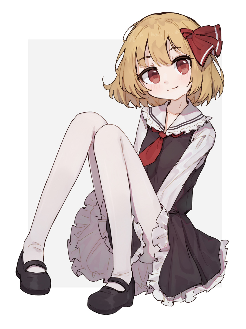 Safebooru - 1girl black dress black footwear blonde hair commentary dress frills hair ribbon ...