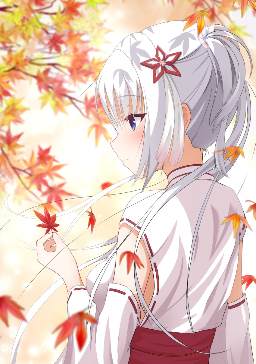 Safebooru - 1230 mochi 1girl absurdres arm at side autumn leaves blue ...
