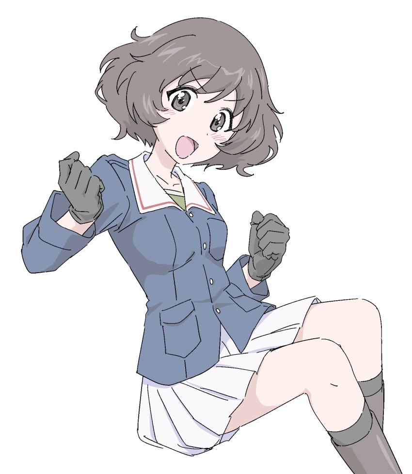 Safebooru - 1girl akiyama yukari black footwear black gloves black socks blue jacket boots brown ...