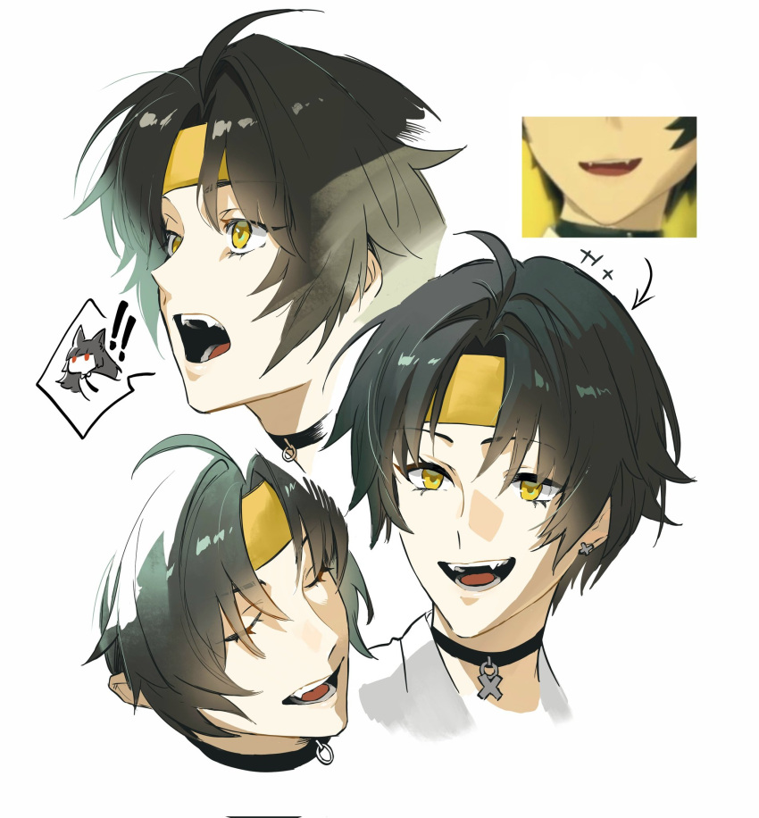 Safebooru - ! !! 1boy ahoge asaba harumasa black choker black hair choker closed eyes earrings ...