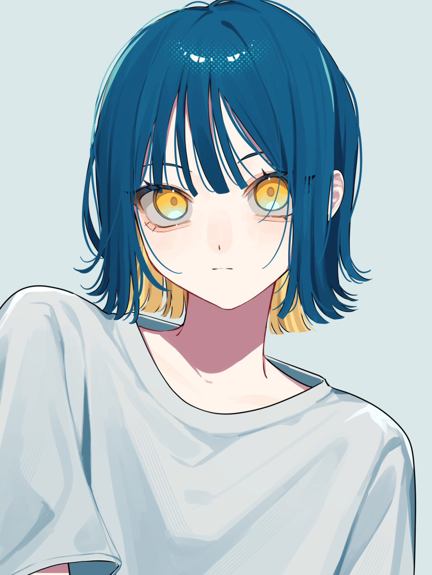 Safebooru 1girl Blonde Hair Blue Hair Blue Shirt Blunt Bangs Blunt 1053