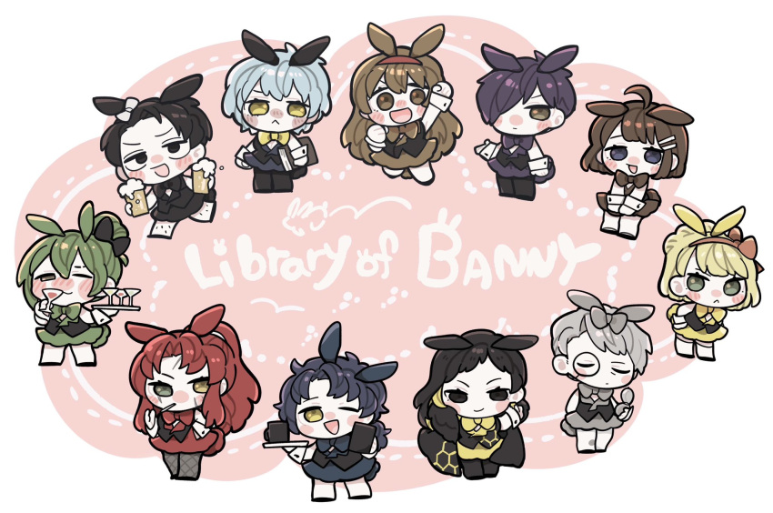 Safebooru - 5boys 6+girls angela (project moon) animal ears arm up ...