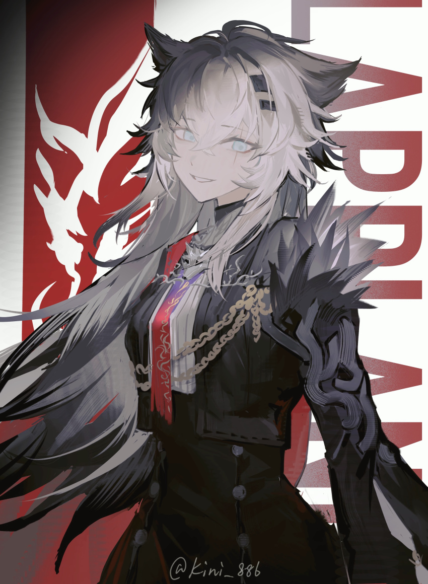 Safebooru - 1girl absurdres aiguillette animal ears arknights artist name black jacket black ...