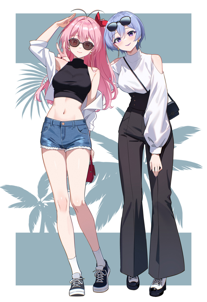 Safebooru - 2girls alternate costume antenna hair arm behind another's back bag bare shoulders ...