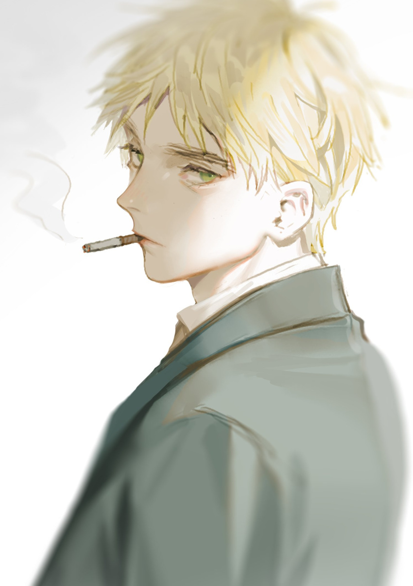 Safebooru - 1boy axis powers hetalia blonde hair cigarette closed mouth collared shirt from side ...