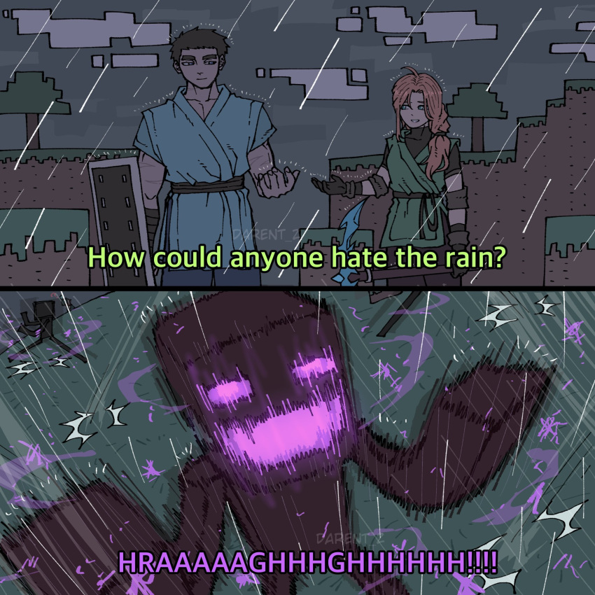 Safebooru - 1boy 1girl 2others ahoge alex (minecraft) black skin black ...