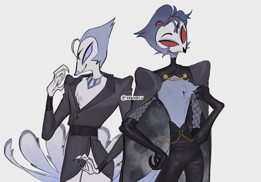 Safebooru - 2boys andrealphus (helluva boss) bird boy black suit blue ...