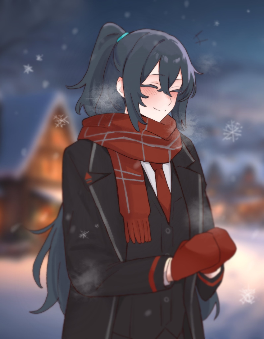 Safebooru - 1boy black coat black pants blush buttons closed eyes closed mouth coat commentary ...