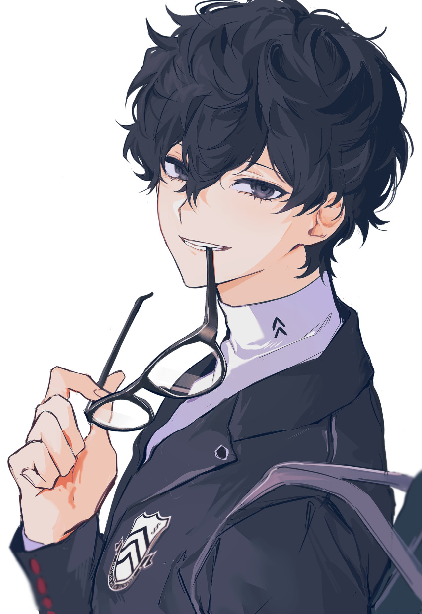 Safebooru - 1boy absurdres amamiya ren bag black eyes black hair black jacket glasses grin hair ...