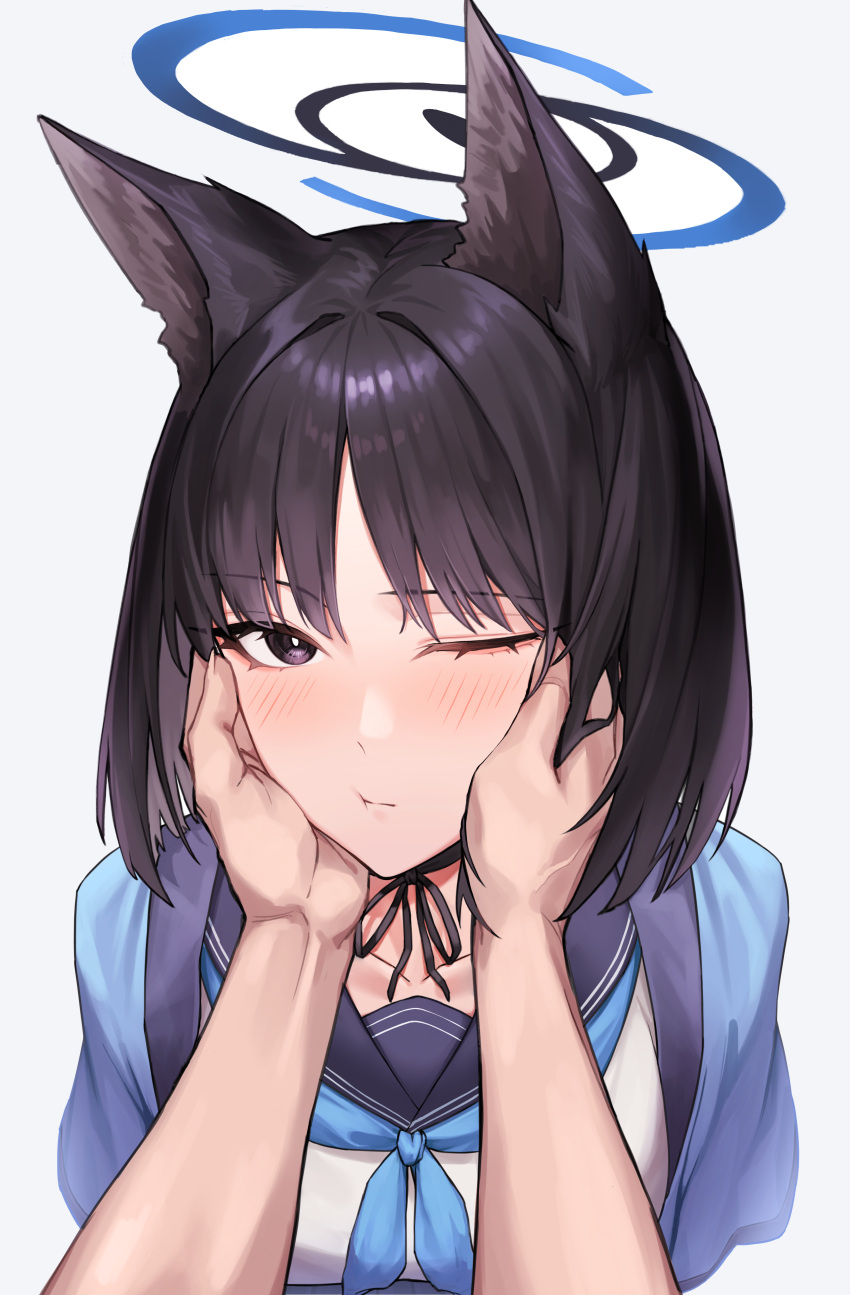 Safebooru - 1girl absurdres animal ears black eyes black hair blue archive cat ears halo highres ...