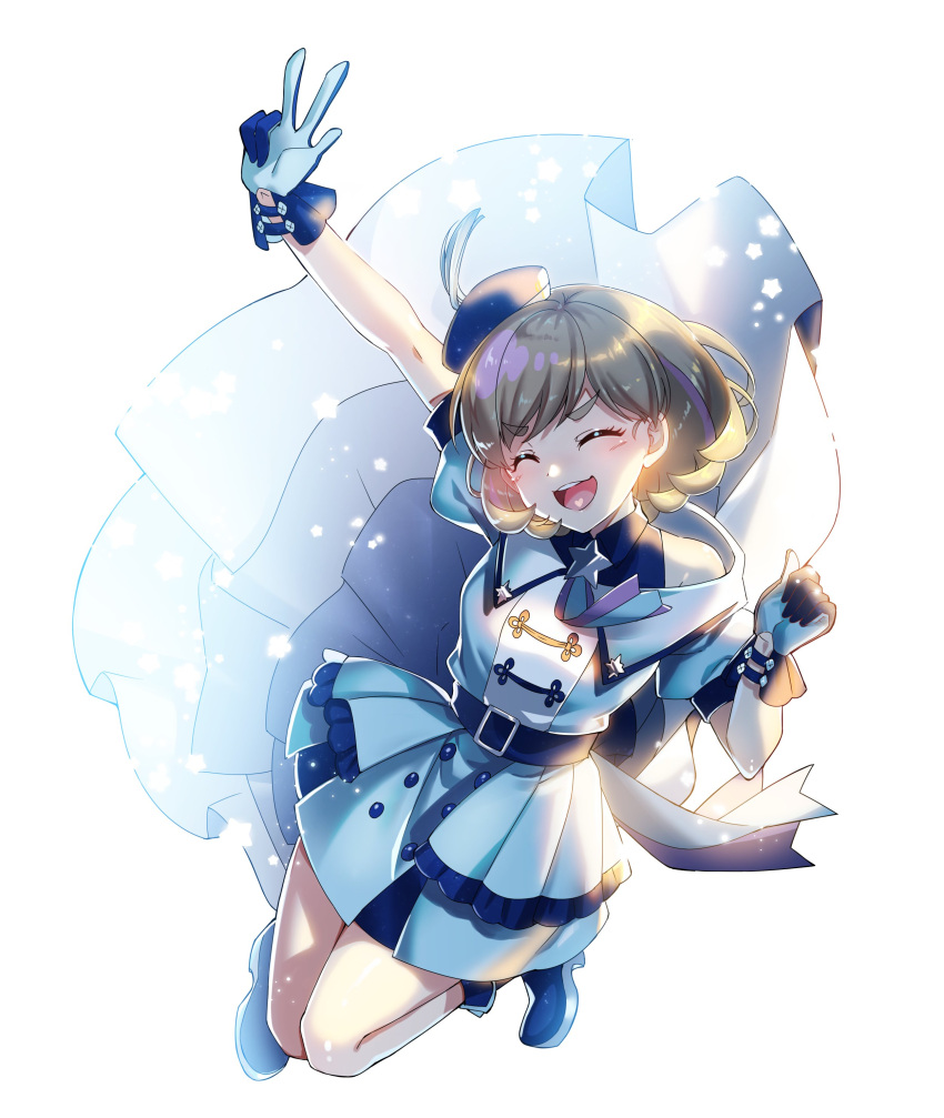 Safebooru - 1girl :3 :d ^ ^ absurdres bare shoulders blue dress blue gloves blue hat blue shirt ...