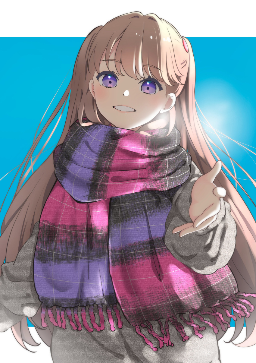 Safebooru - 1girl absurdres aoiao black scarf blue background blush breath brown hair commentary ...