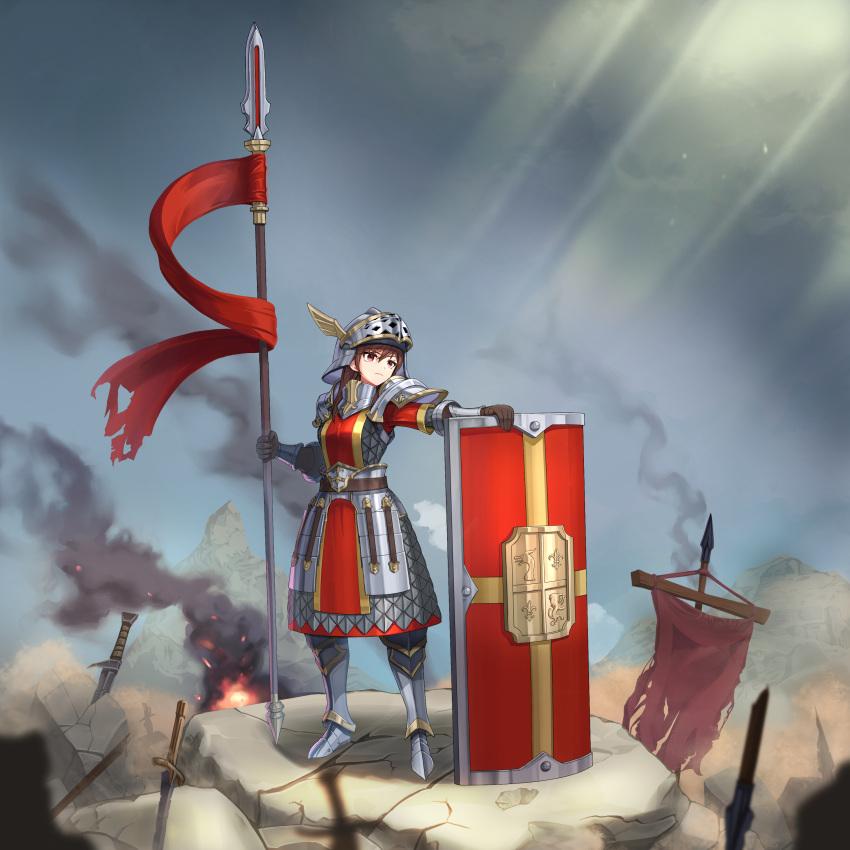 Safebooru - 1girl absurdres arm armor armor armored boots banner ...