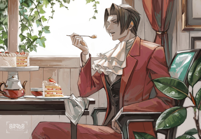 Safebooru - 1boy ace attorney artist name ascot black vest buttons cake ...