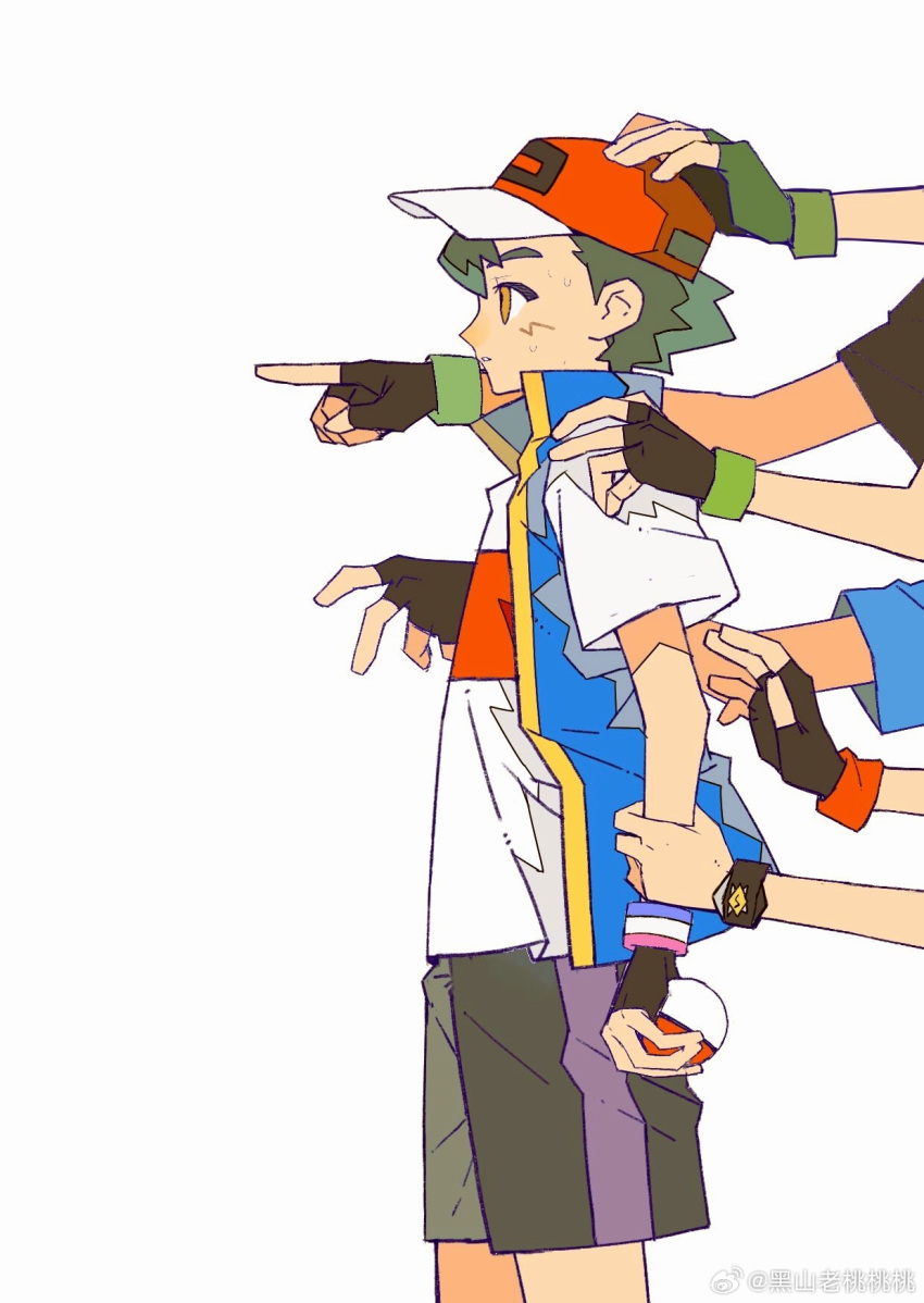 Safebooru - 1boy ash ketchum baseball cap black gloves black hair black shorts blue jacket brown ...