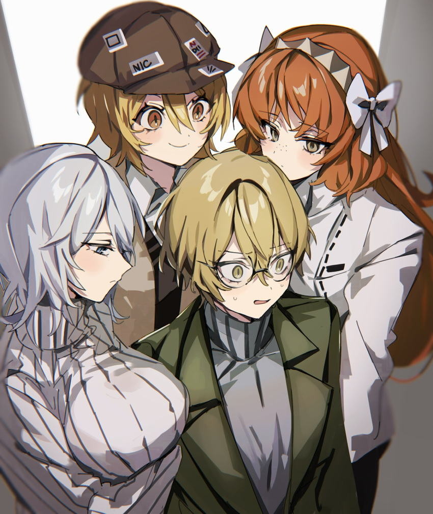 Safebooru - 1boy 3girls blonde hair blue eyes blush bow breasts brown ...