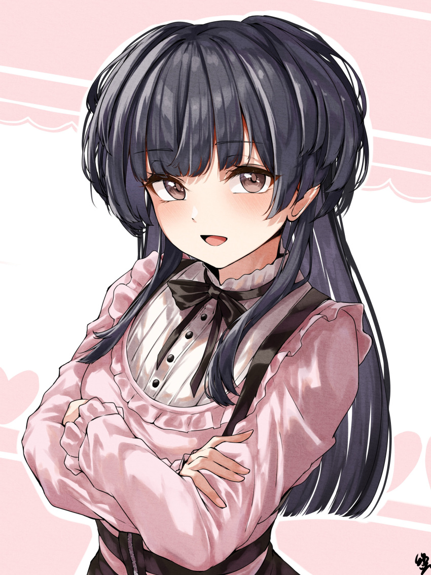 Safebooru - 1girl absurdres black hair black ribbon blush crossed arms endo yohane highres ...