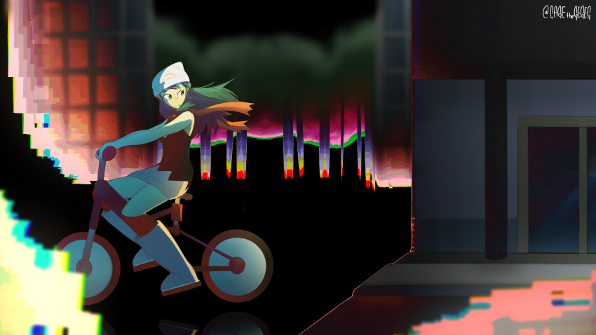 Safebooru - 1girl absurdres beanie bicycle cagethegegeg full body ...