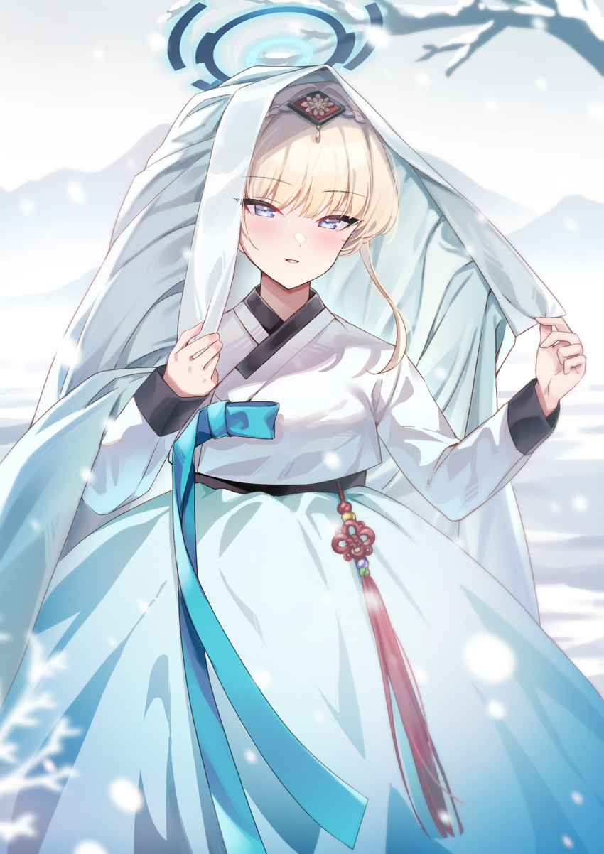 Safebooru - 1girl bare tree blonde hair blue archive blue halo blush ...