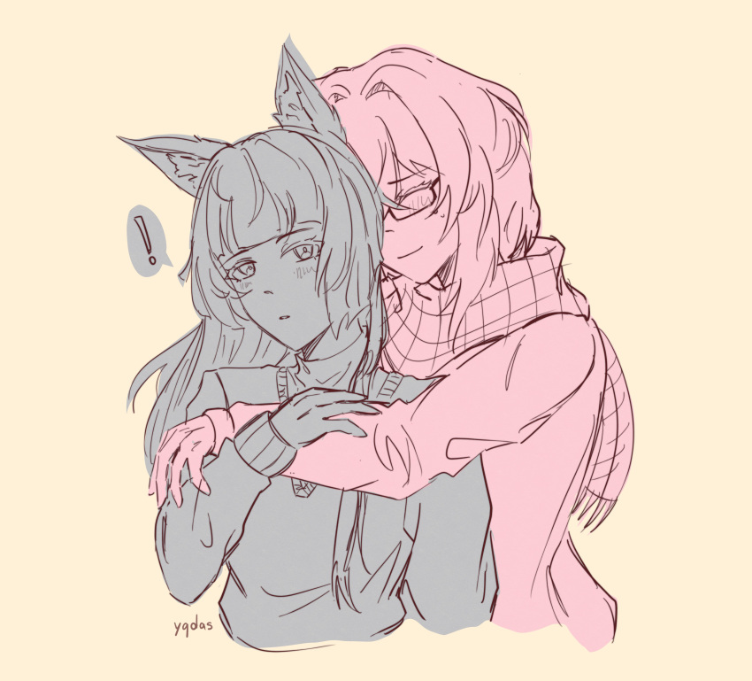 Safebooru - ! 2girls absurdres animal ear fluff animal ears artist name blunt bangs blush closed ...